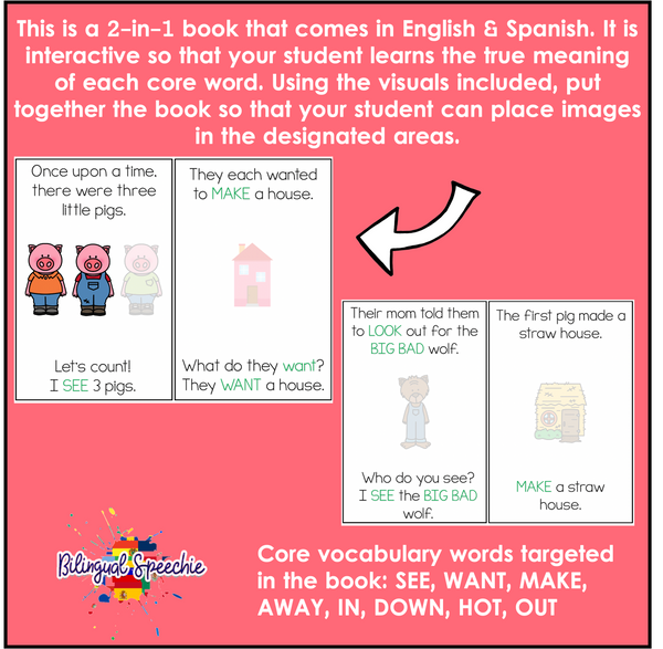 The Three Little Pigs Core Vocabulary Book - Bilingual - Bilingual Speechie