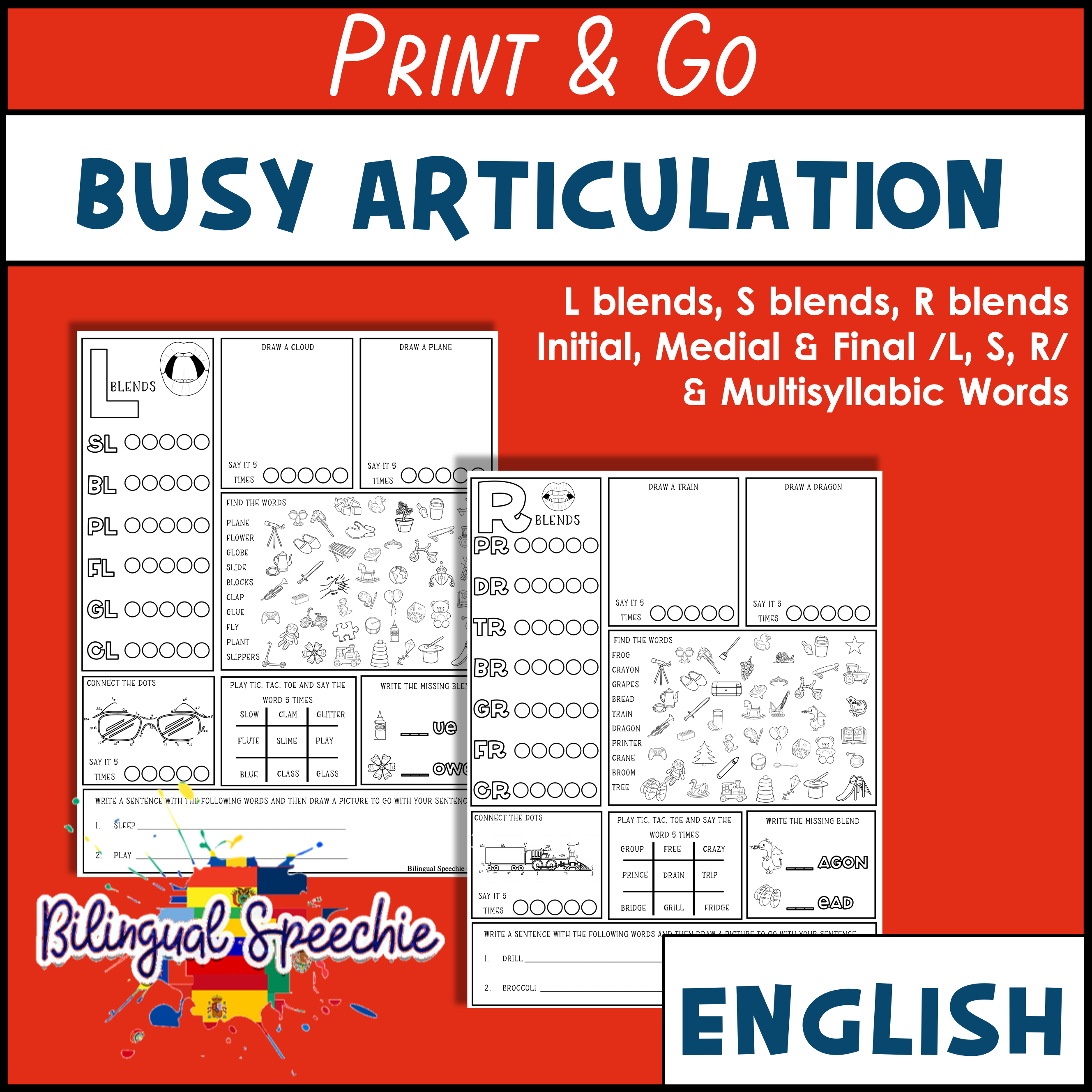 Busy Articulation for R blends, R, S blends, S, L blends & Multisyllab ...
