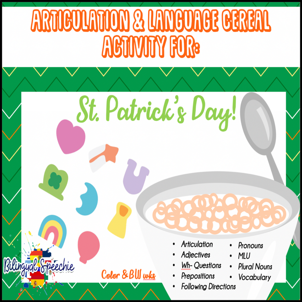 St. Patrick's Day Articulation & Language Cereal Activity – Bilingual ...