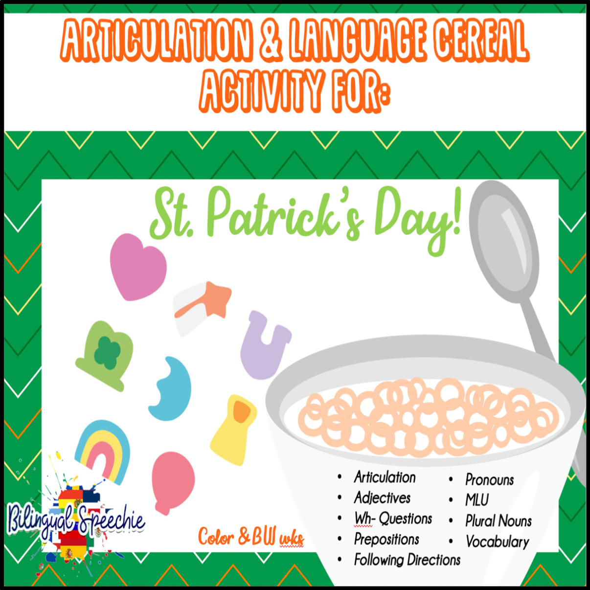 St. Patrick's Day Articulation & Language Cereal Activity - Bilingual ...