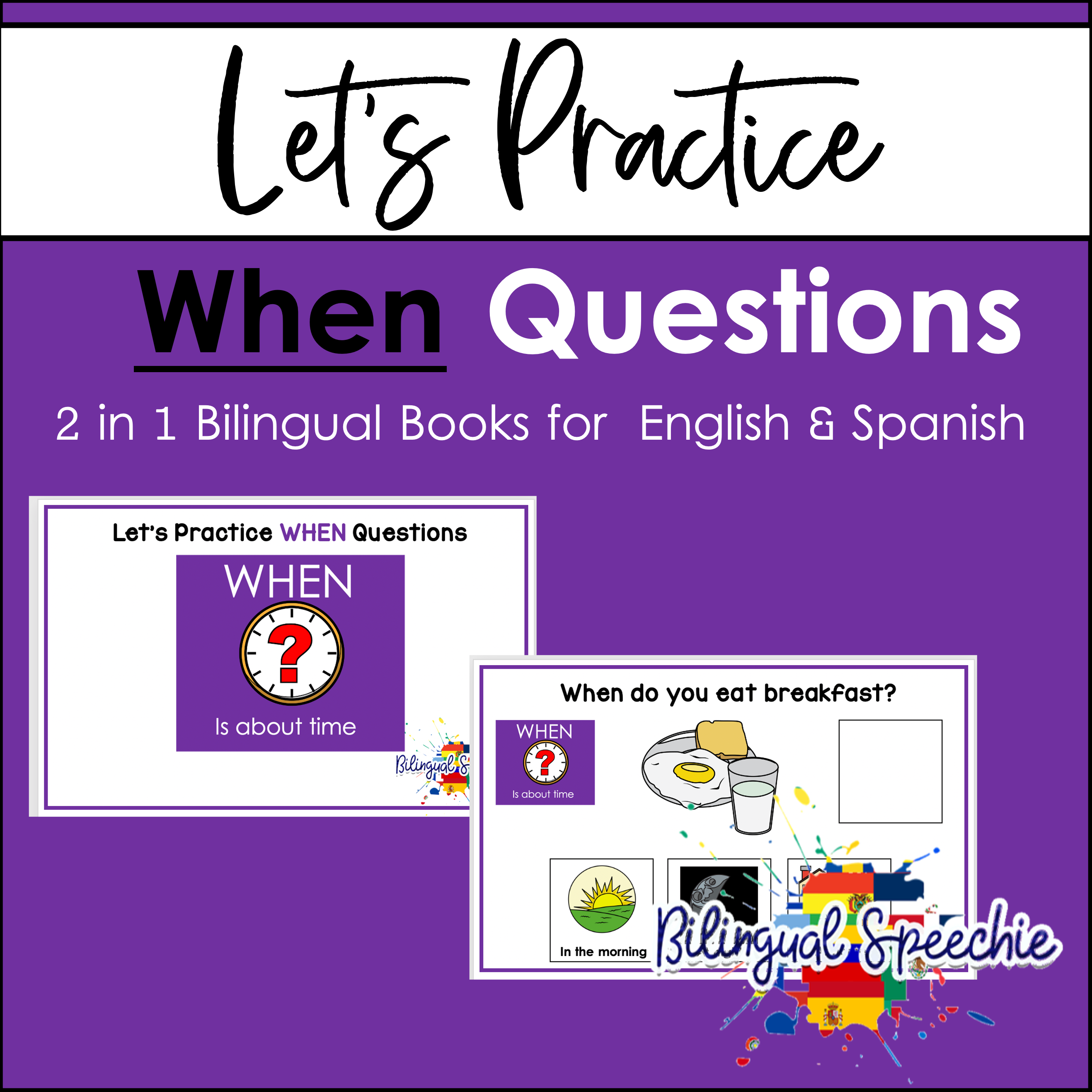 Bilingual WH- Questions Book | WHEN | English & Spanish - Bilingual ...