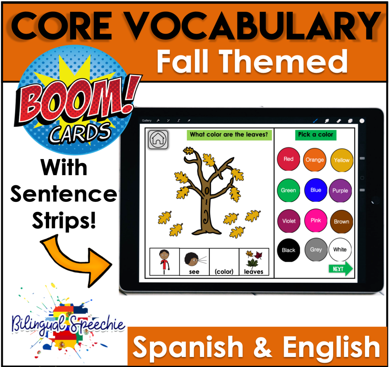 Fall Themed | Spanish & English Core Vocabulary | SEE - Bilingual Speechie