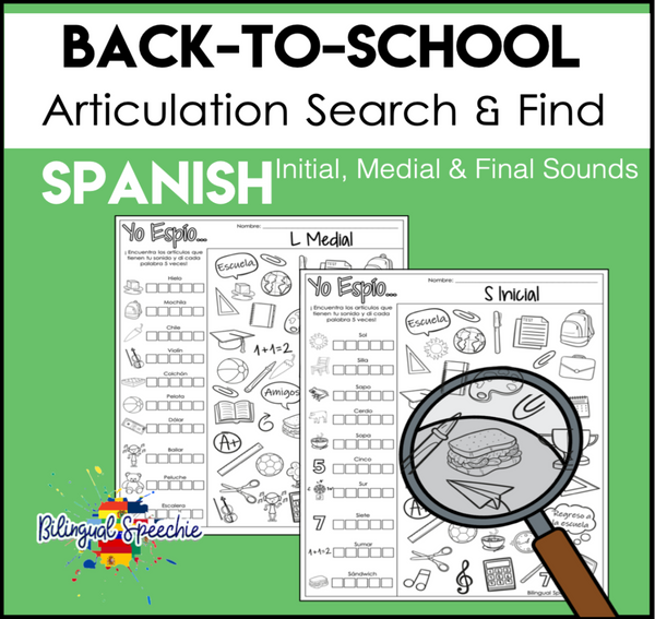 Search & Find | Back to School Spanish Articulation - Bilingual Speechie