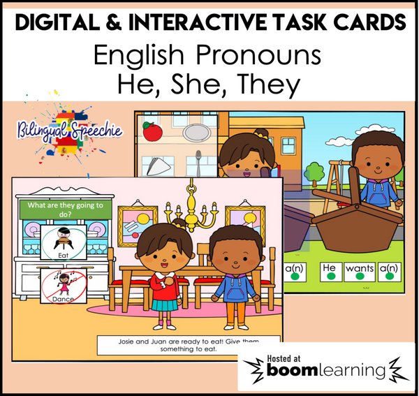 BOOM Cards in English | Pronouns | for Speech Teletherapy - Bilingual ...